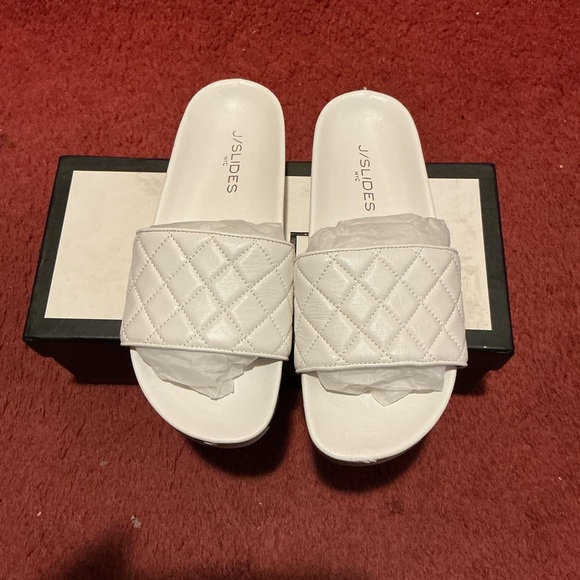 J/SLIDES | Shoes | New Jslides Edge Leather Slide Sandals Slip On White ...